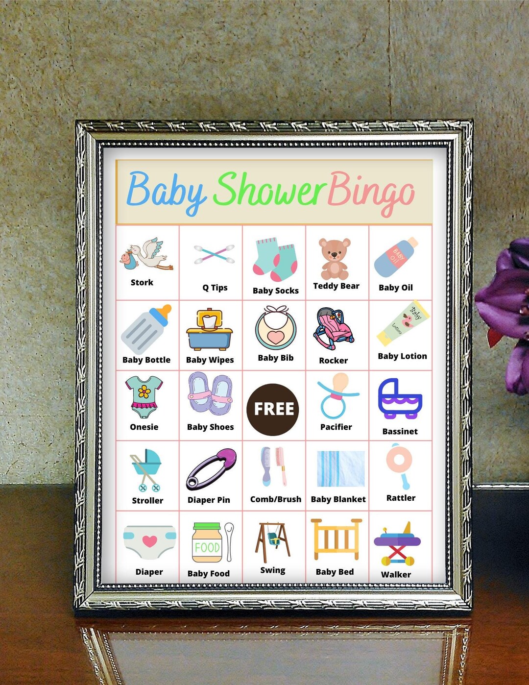 Baby Shower Bingo Game, Bingo Game to Play at Baby Shower, Baby Themed ...
