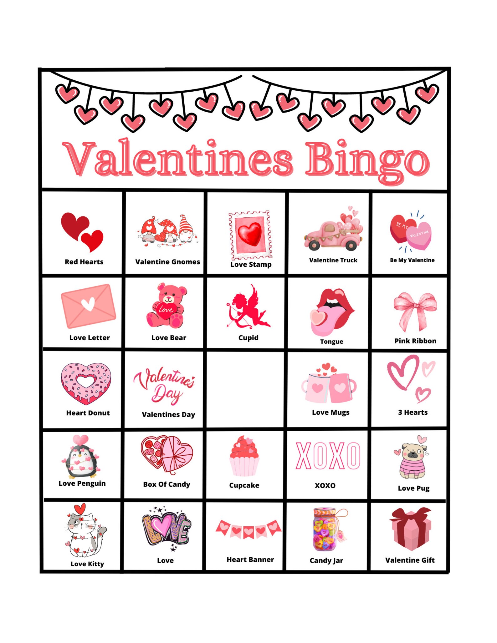 Kids Bingo Card,bingo Card Printable,bingo Card Valentine,valentine ...