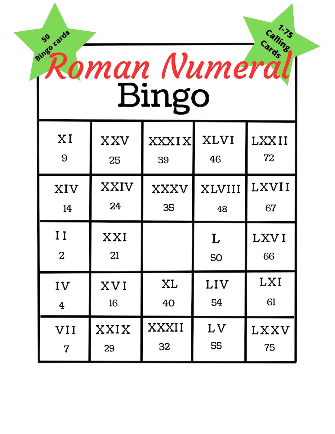 Roman Numerals Bingo, Teach Roman Numerals, Bingo for Teaching - Etsy