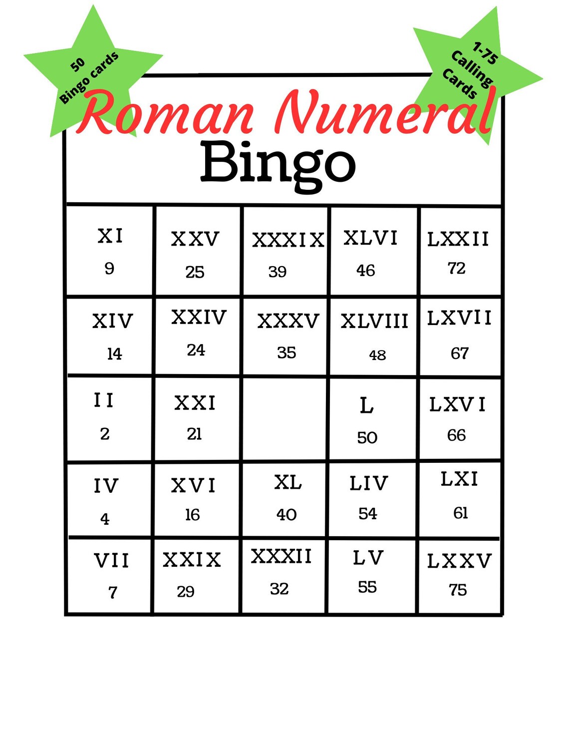 Roman Numerals Bingo, Teach Roman Numerals, Bingo for Teaching - Etsy