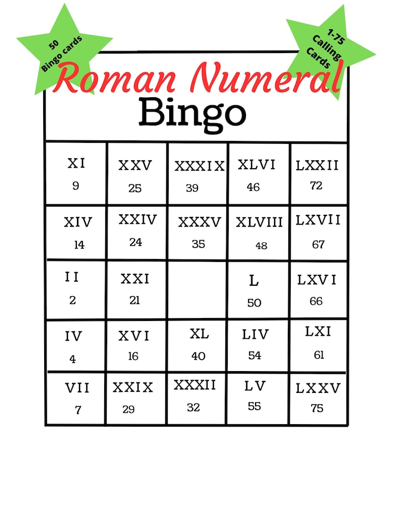 Roman Numerals Bingo, Teach Roman Numerals, Bingo for Teaching - Etsy