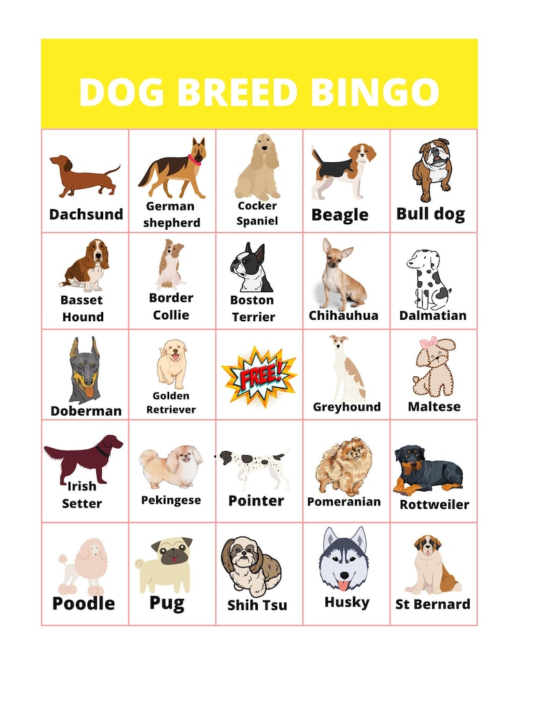 Dog Breed Bingo, Animal Bingo for Kids - Etsy