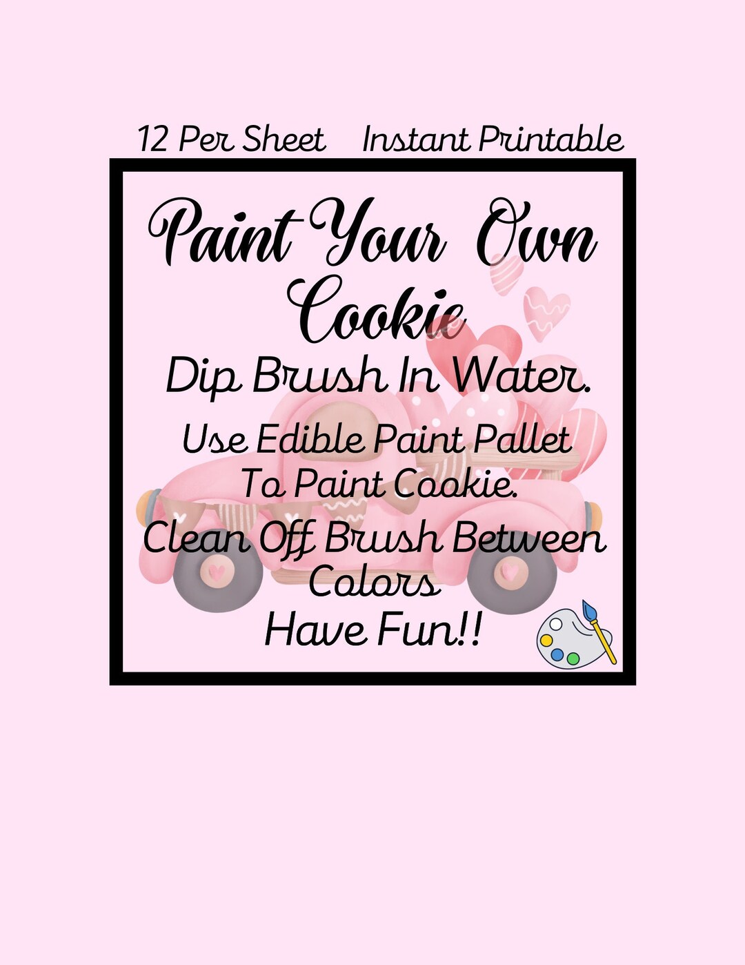 VALENTINE PAINT Your Own COOKIE 2.5" X 2.5" Instant Printable ...
