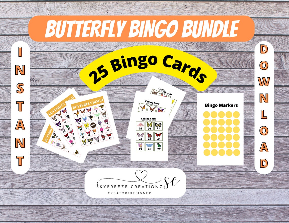 Bingo Card Game With Butterflies/bingo Game Bundle to Play/instant ...