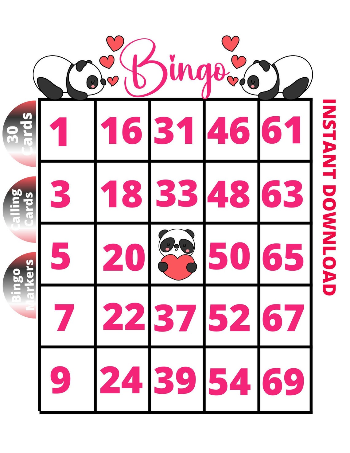 Panda Bingo Game, Panda BINGO Game for Children and Adults, Bingo Cards ...