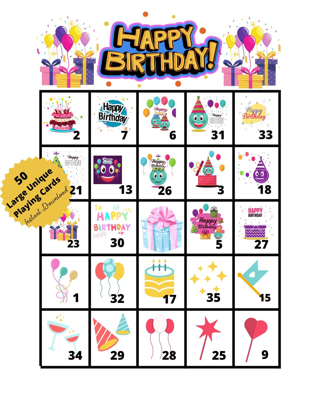 Birthday Bingo Cards, Birthday Bingo for Kids, Birthday Bingo Printable ...
