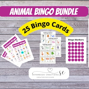 Animal Bingo, Instant Animal Bingo Printable, Bingo Calling Cards ...