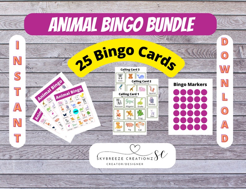 Animal Bingo Game for Children, Printable Animal Bingo Cards, Animal ...