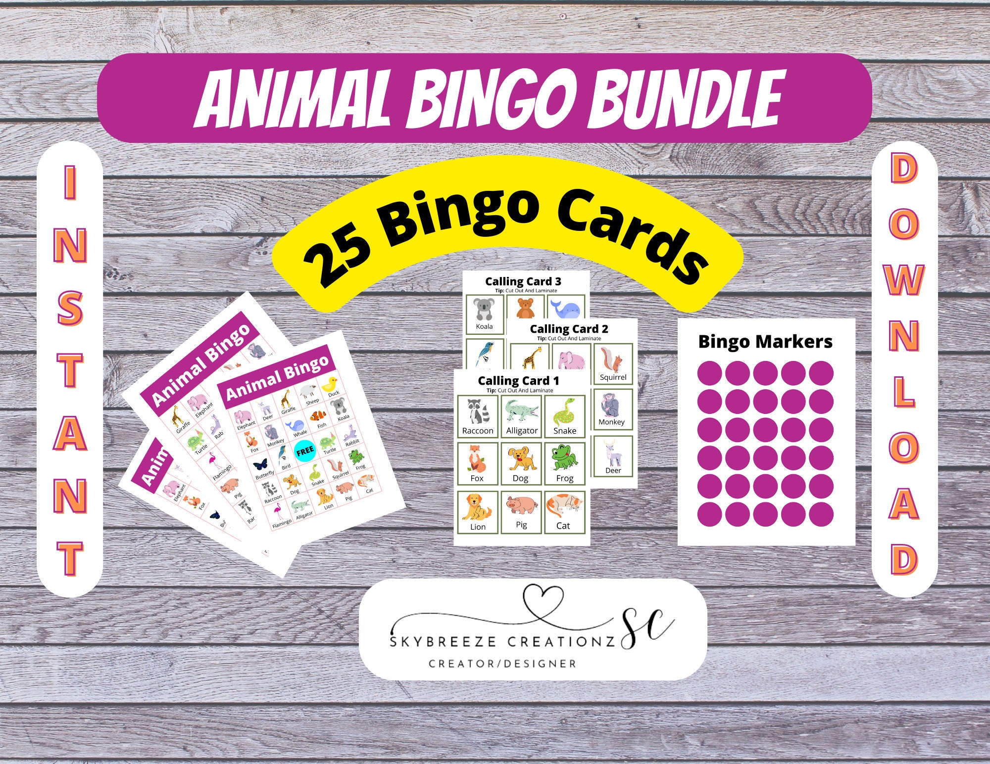 Animal Bingo, Instant Animal Bingo Printable, Bingo Calling Cards ...