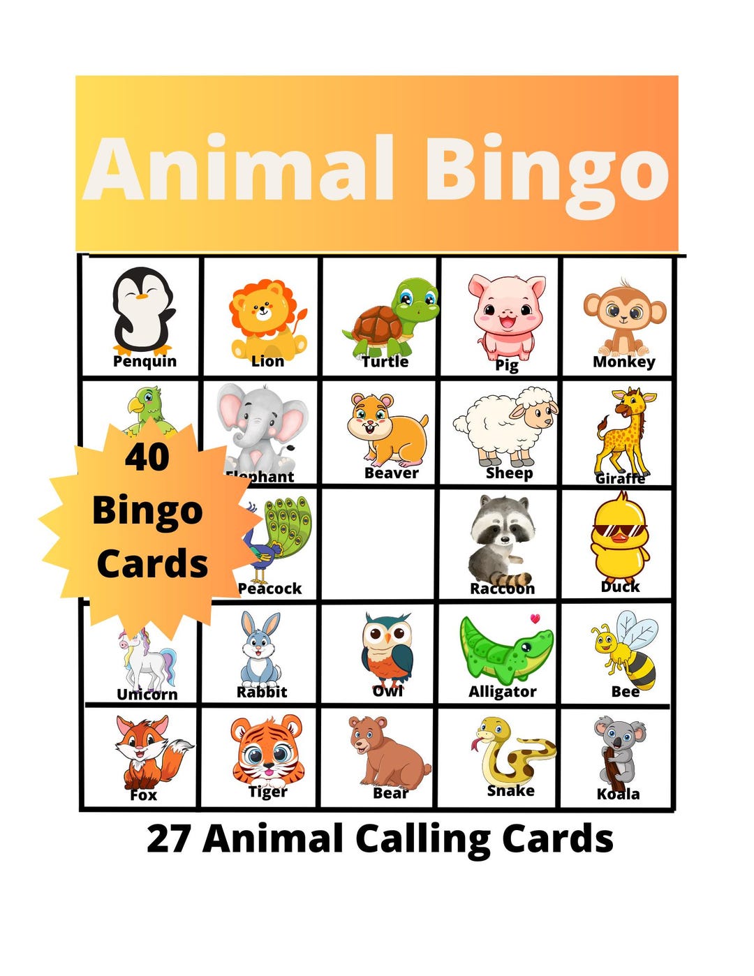Animal Bingo Game for Children, Printable Animal Bingo Cards, Animal ...