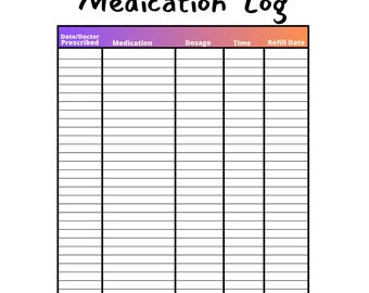 Medication Log Printable, Medication Tracker, Medication Intake ...
