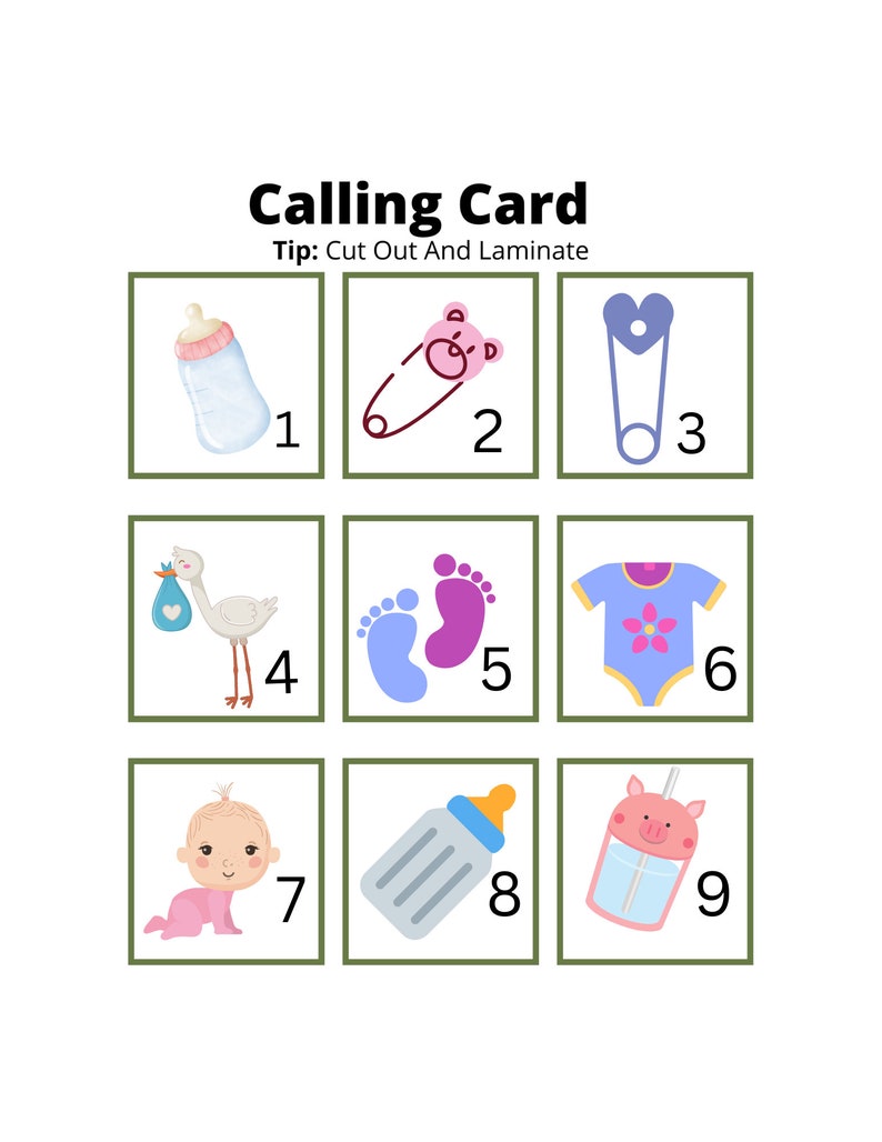 Printable Large Bingo Cards With Baby Products,bingo Game Bundle to ...