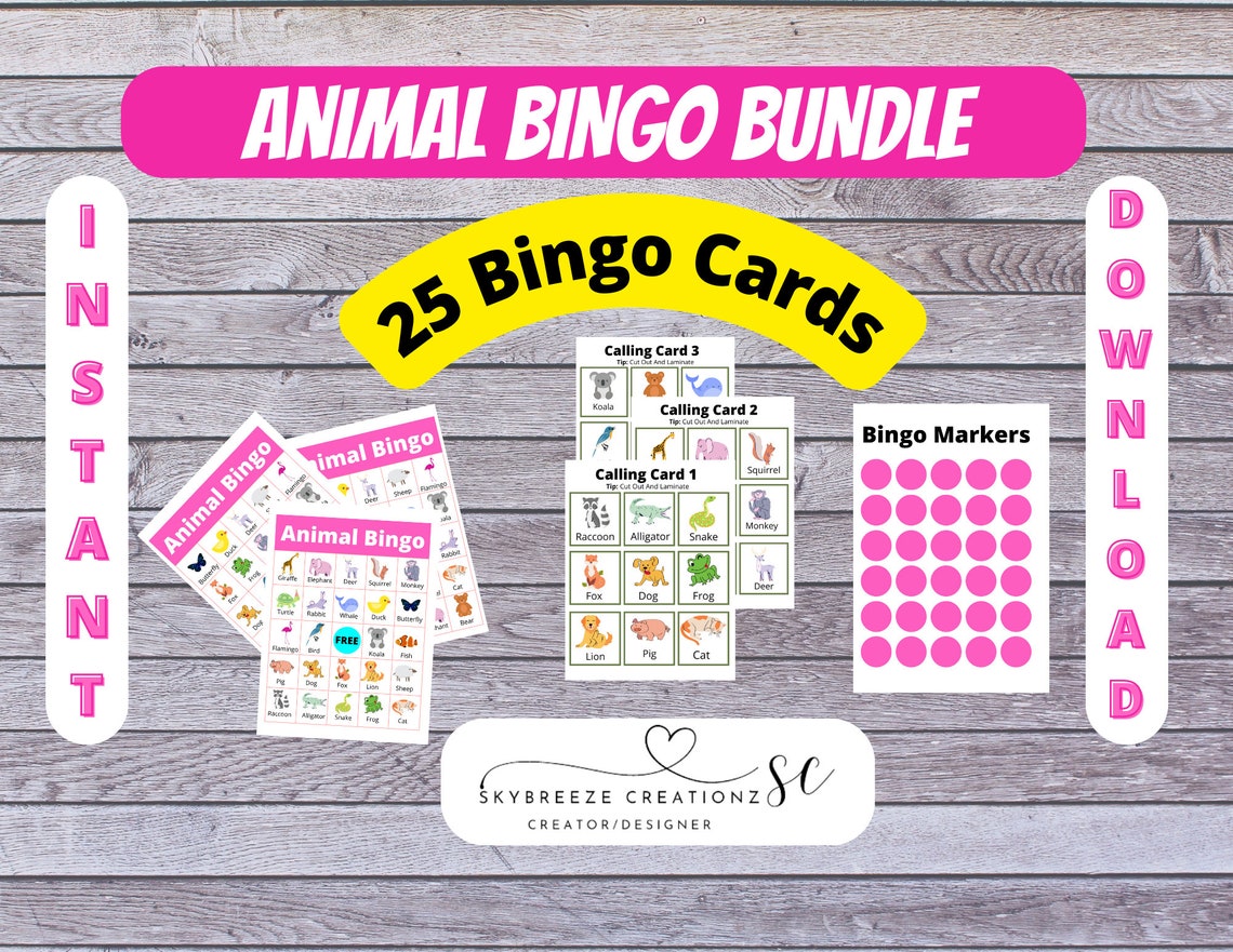 Animal Bingo Game for Children, Printable Large Bingo Cards With ...