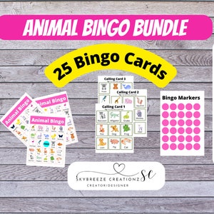 Animal Bingo Game for Children, Printable Large Bingo Cards With ...