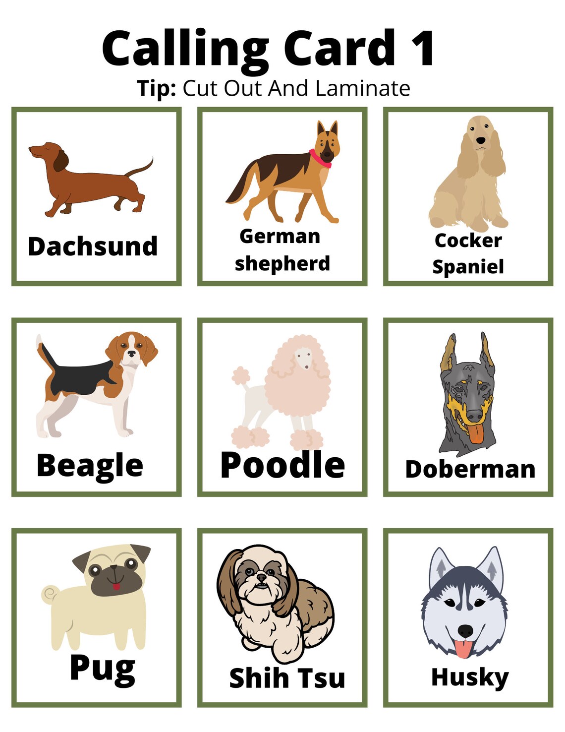 Childrens Bingo Game With Breeds of Dogs, Animal Bingo for Kids ...