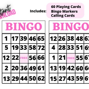 Bingo Calling Cards/pink Header Bingo Game/kids Bingo/60 Card Bingo ...