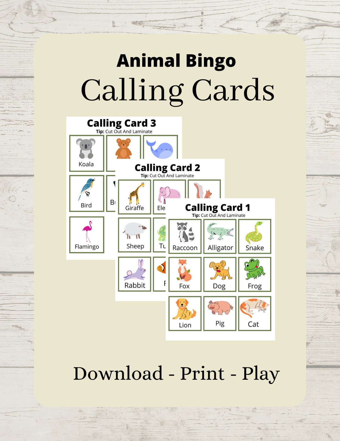 Animal Bingo, Instant Animal Bingo Printable, Bingo Calling Cards ...
