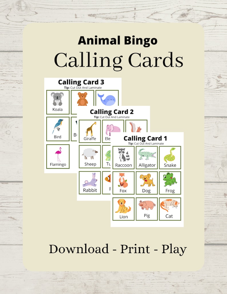 Animal Bingo, Instant Animal Bingo Printable, Bingo Calling Cards ...