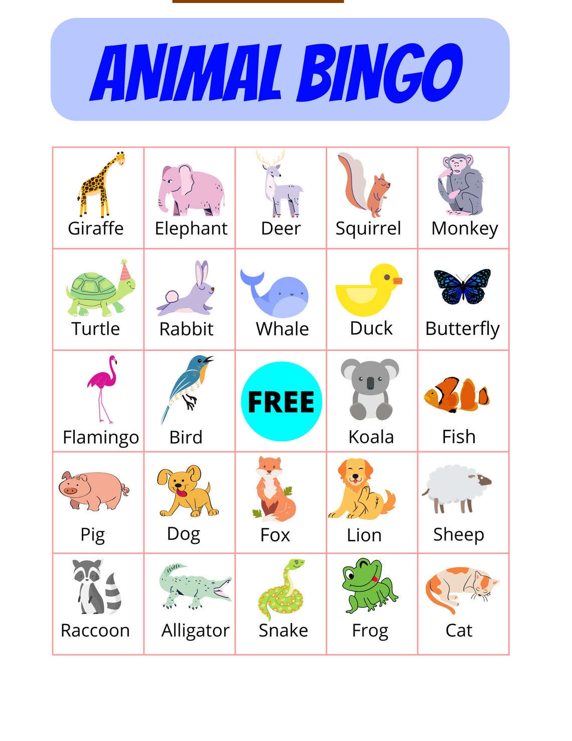 Animal Bingo Game, Pet Bingo Party, Animal Bingo Cards, Animal Bingo ...