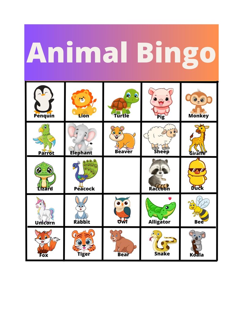 Animal Bingo Game for Children, Printable Animal Bingo Cards, Animal ...