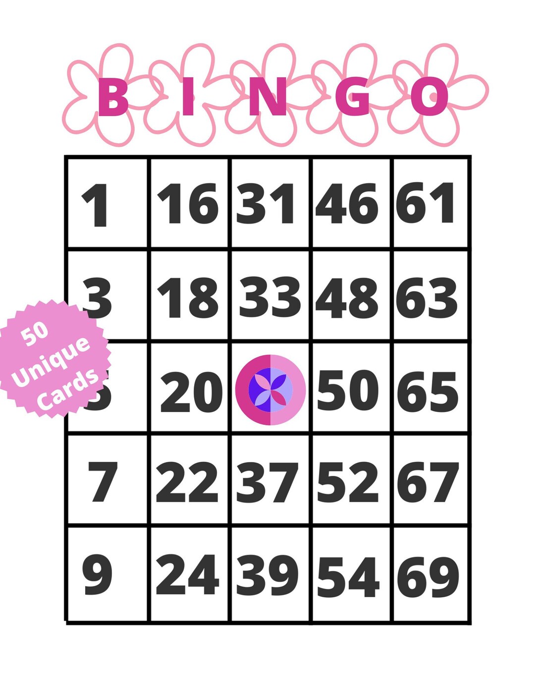 Bingo Calling Cards, Printable Bingo Game With Large Cards, Flower ...