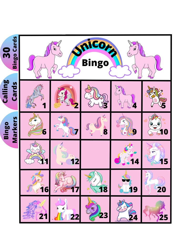 Unicorn Activity Bingo for Children and Adults, Instant Download ...