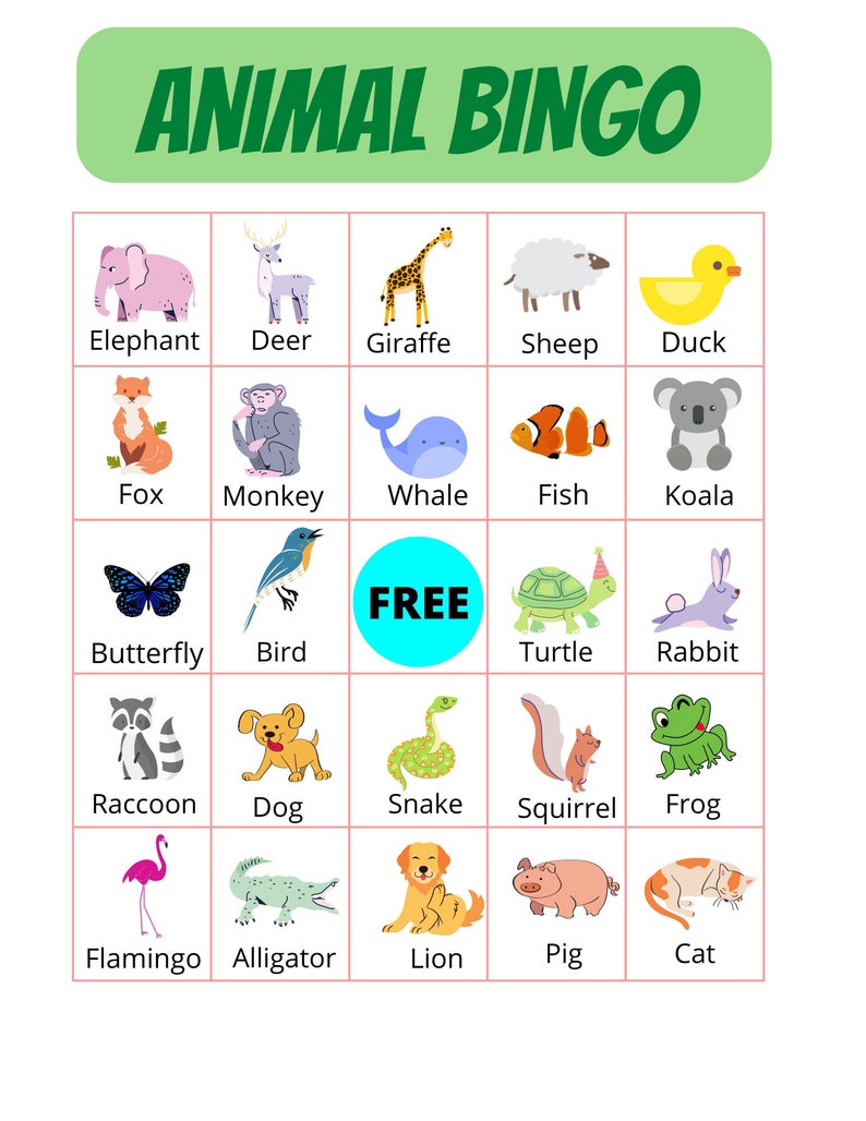 Animal Bingo for Classroom, Animal Bingo Game for Children 4 - Etsy