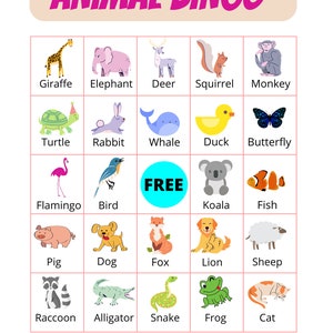 Bingo Game With Animals to Instantly Download Print and Play - Etsy