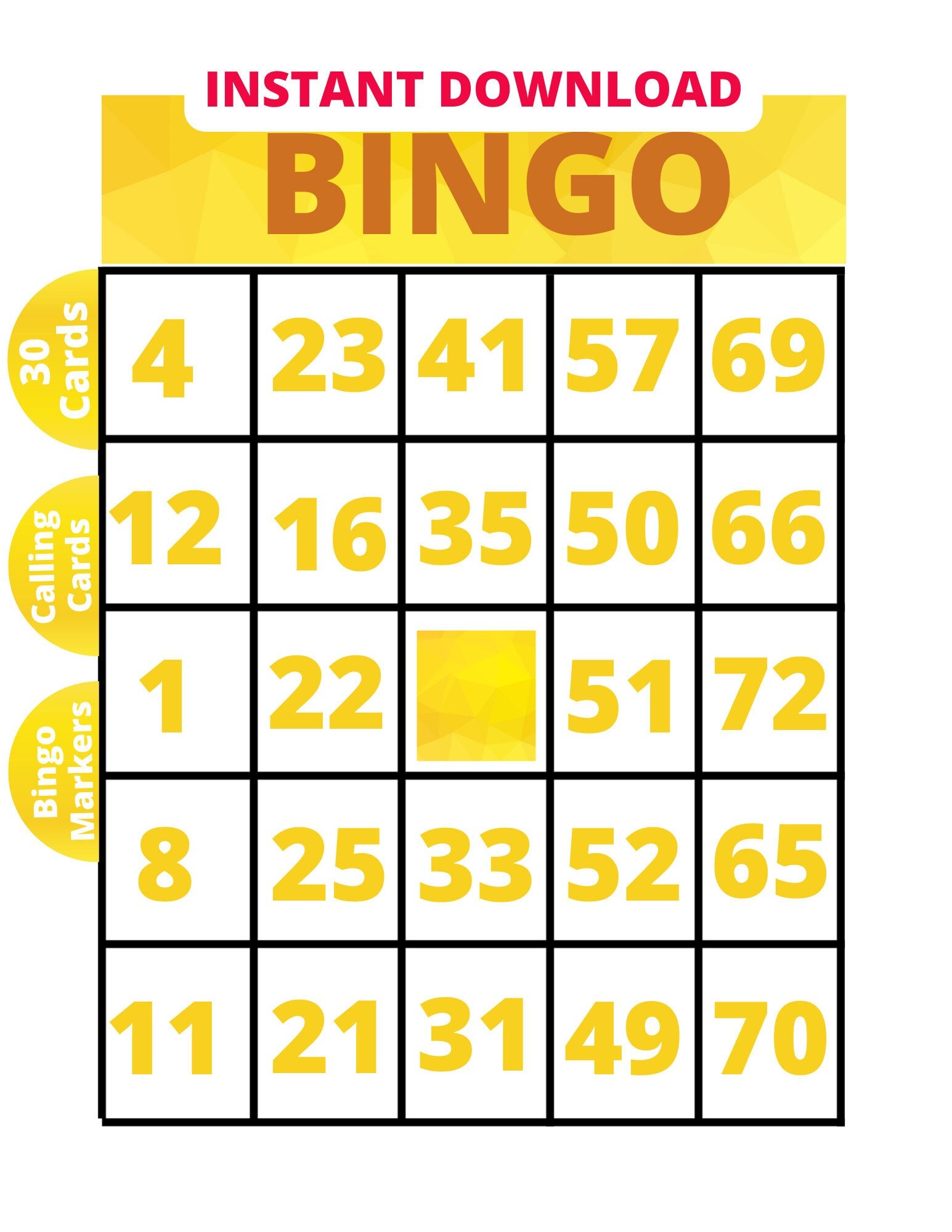 Bingo With Numbers, 30 Color Bingo Cards, Instantly Play Bingo, Large ...