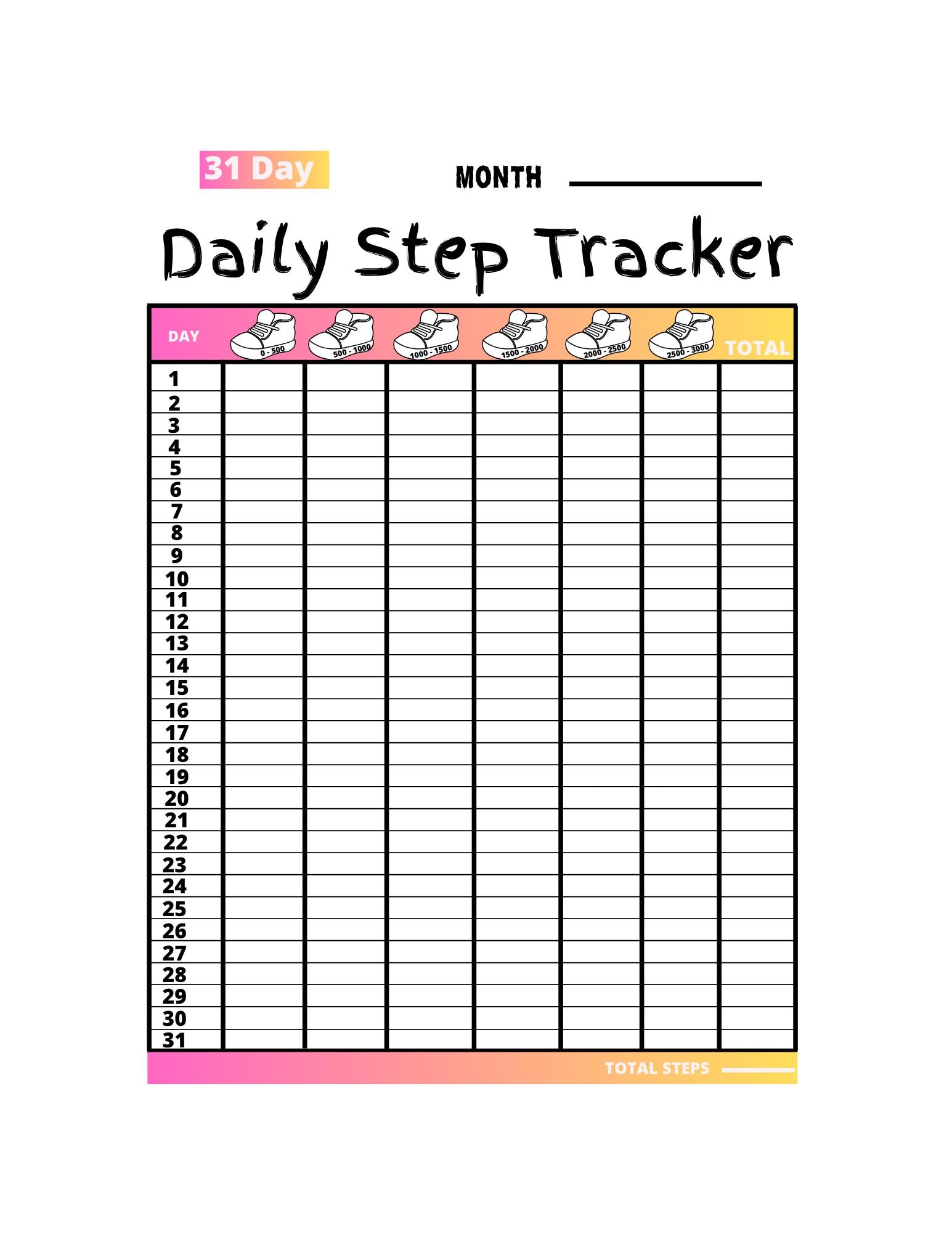 31 Day Step Tracker Monthly Challenge Printable, Walking Challenge ...