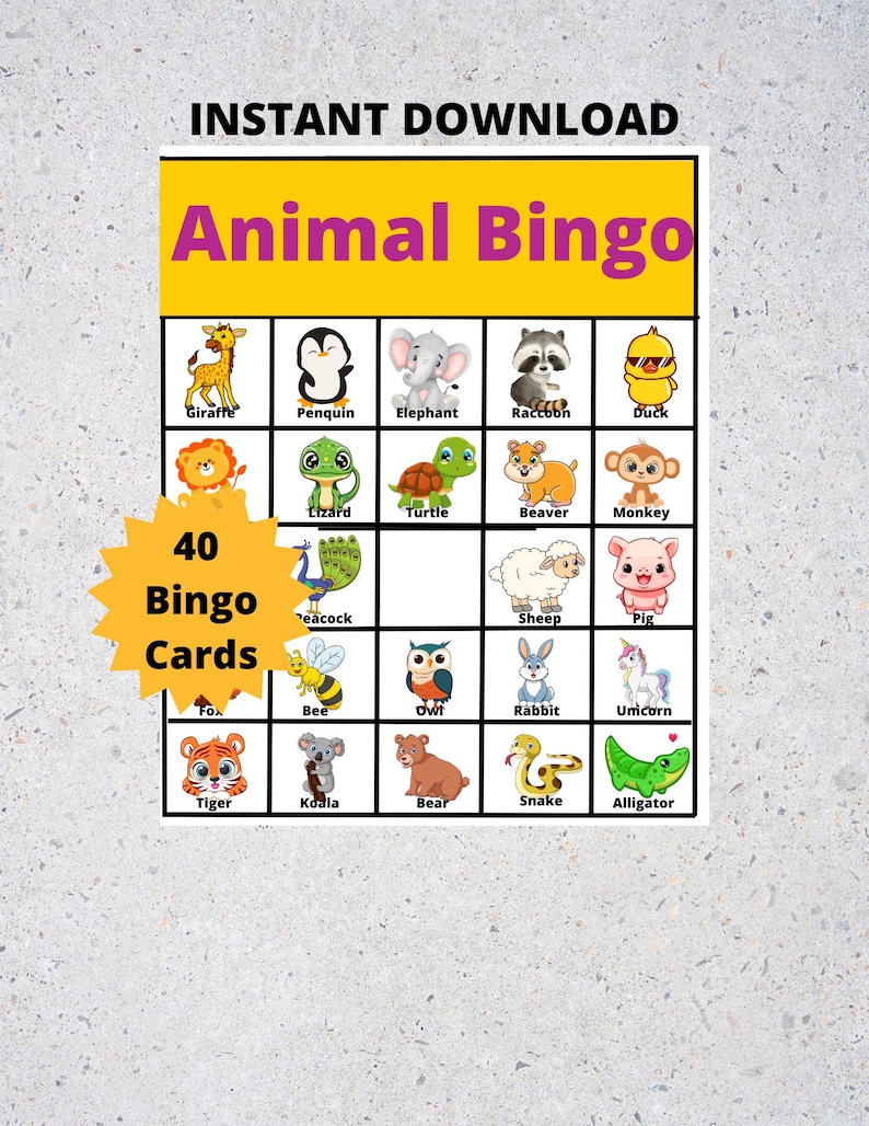 Animal Bingo Game for Children, Printable Animal Bingo Cards, Animal ...