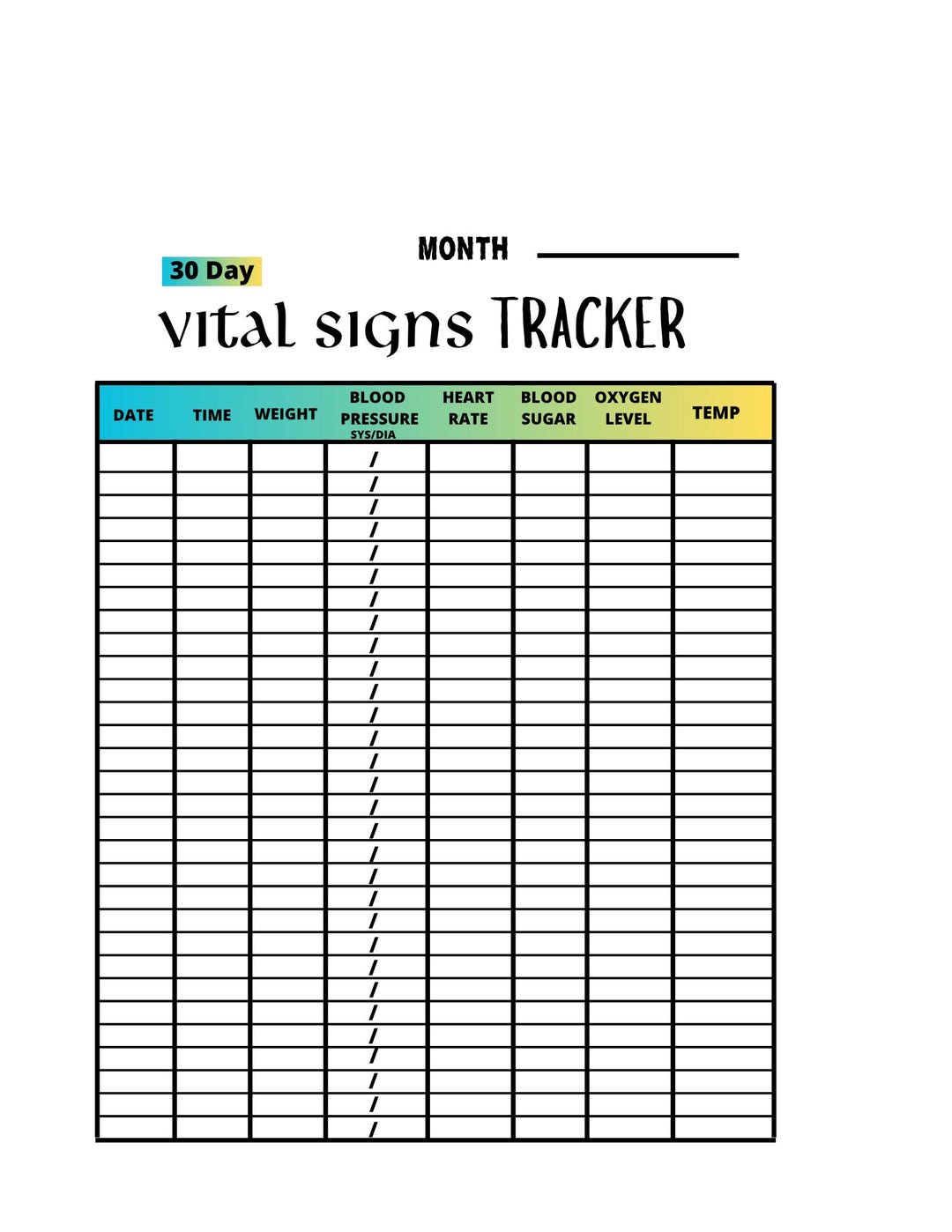 Vital Signs Tracker, Printable Tracker for All Vitals, Blood Pressure ...