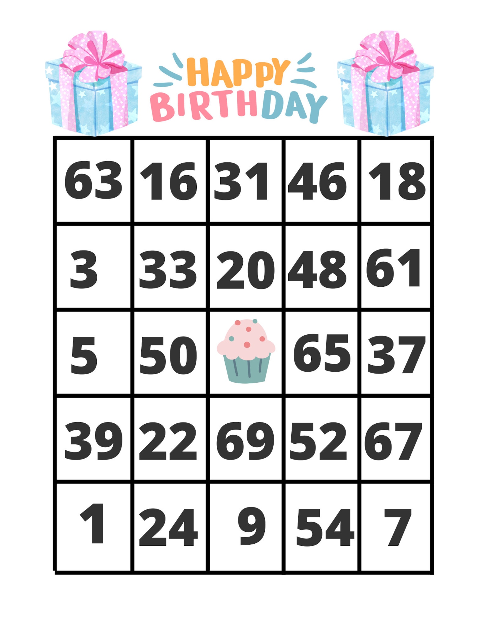Happy Birthday Bingo Game, Printable Bingo Game With Large Cards ...