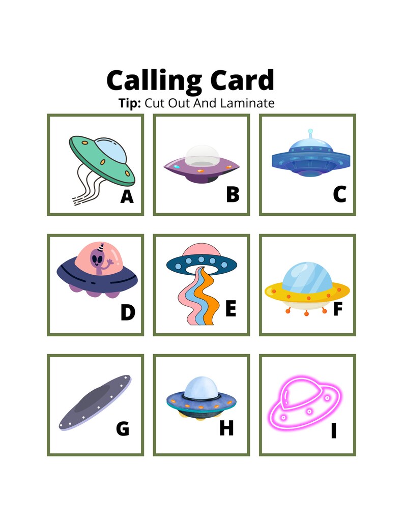 UFO Bingo Game Fun Bingo Game for Children About Ufo's 6 - Etsy