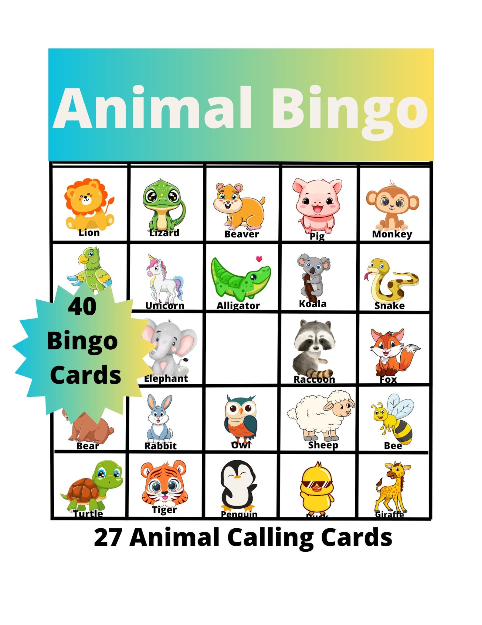 Animal Bingo Game for Children, Printable Animal Bingo Cards, Animal ...