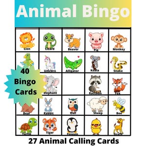 Animal Bingo Game for Children, Printable Animal Bingo Cards, Animal ...