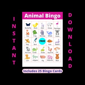 Printable Large Bingo Cards With Animals/bingo Game Bundle to Play ...