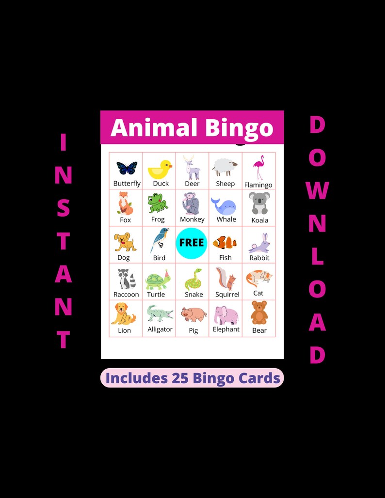 Printable Large Bingo Cards With Animals/bingo Game Bundle to Play ...