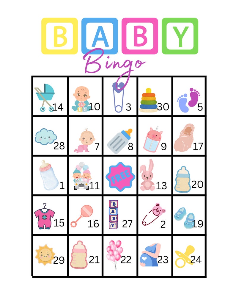 Baby Shower Printable Large Bingo Cards With Baby Products,bingo Game ...