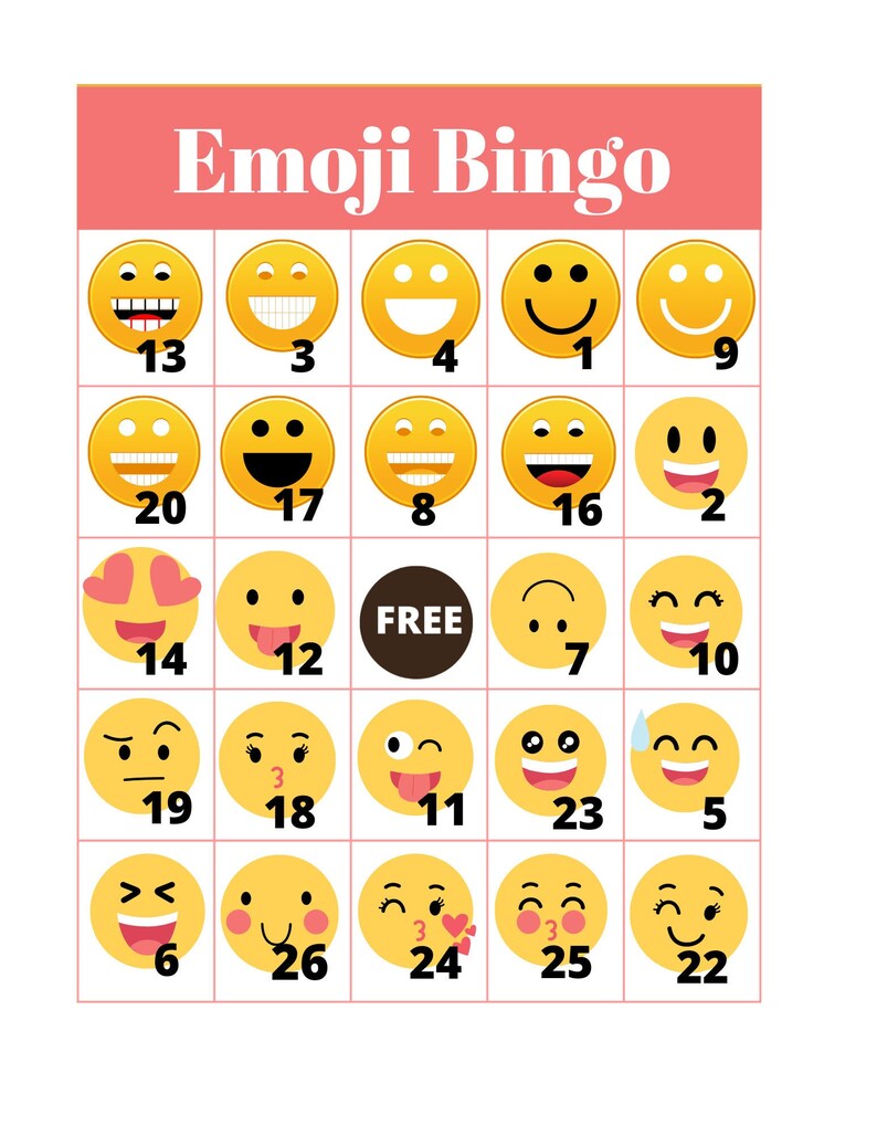 Emoji Face Bingo, Printable Bingo Game With Large Cards,print and Play ...