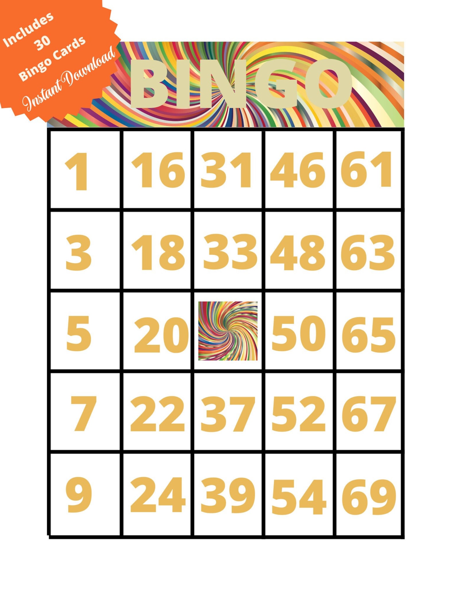 Colorful BINGO Cards Play BINGO Instantly Print and Play - Etsy