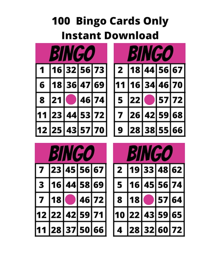 Pink/bingo Calling Cards/100 Bingo Cards/pink Bingo Cards Template ...