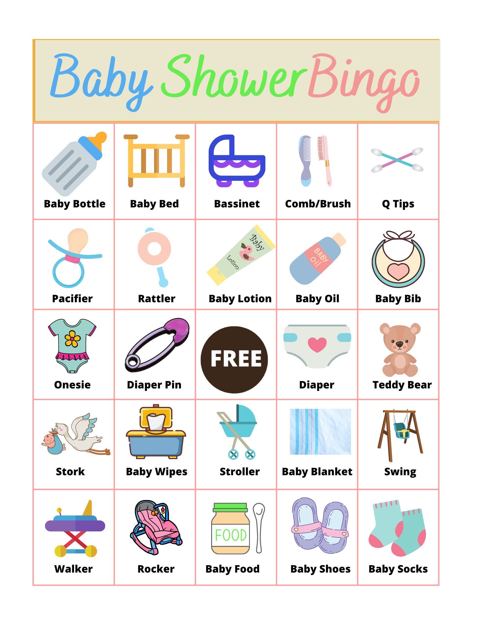 Baby Shower Bingo Game, Baby Themed Bingo Game, Bingo Game Bundle to ...