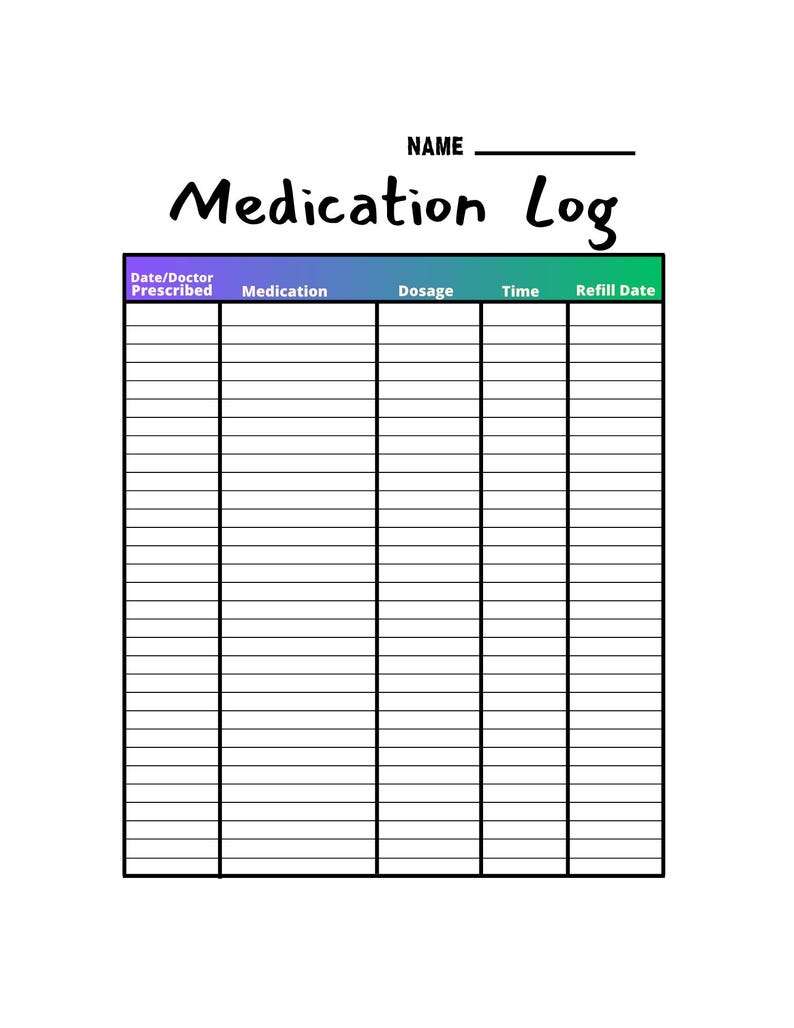 Medication Log Printable, Medication Tracker, Medication Intake ...