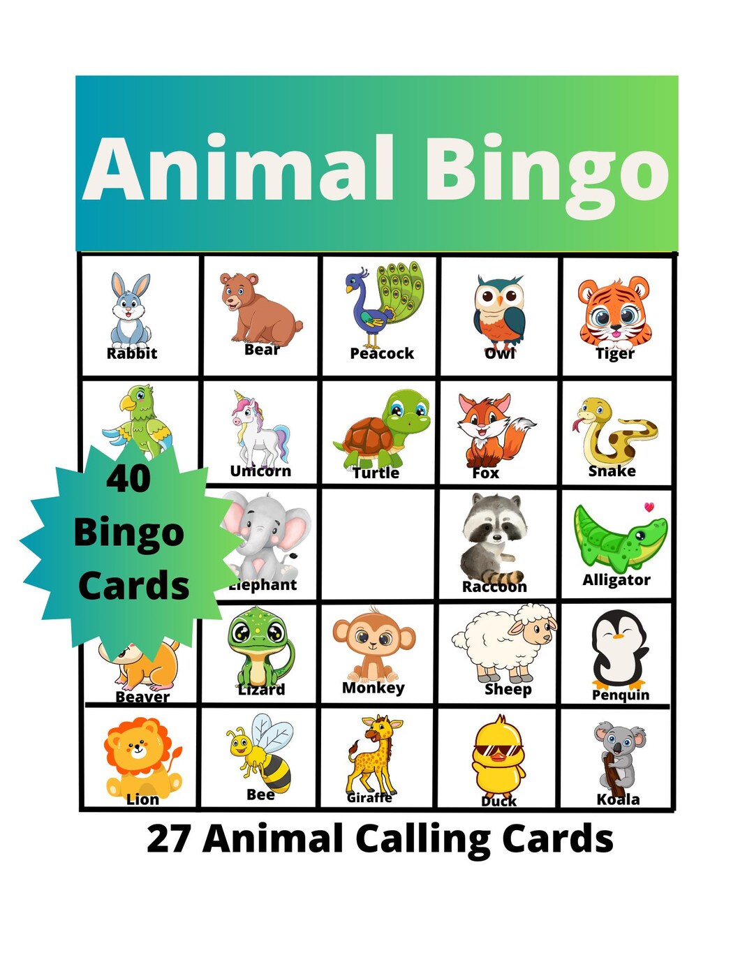 Animal Bingo Game for Children, Printable Animal Bingo Cards, Animal ...