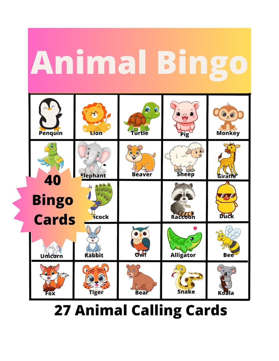 Animal Bingo Game for Children, Printable Animal Bingo Cards, Animal ...