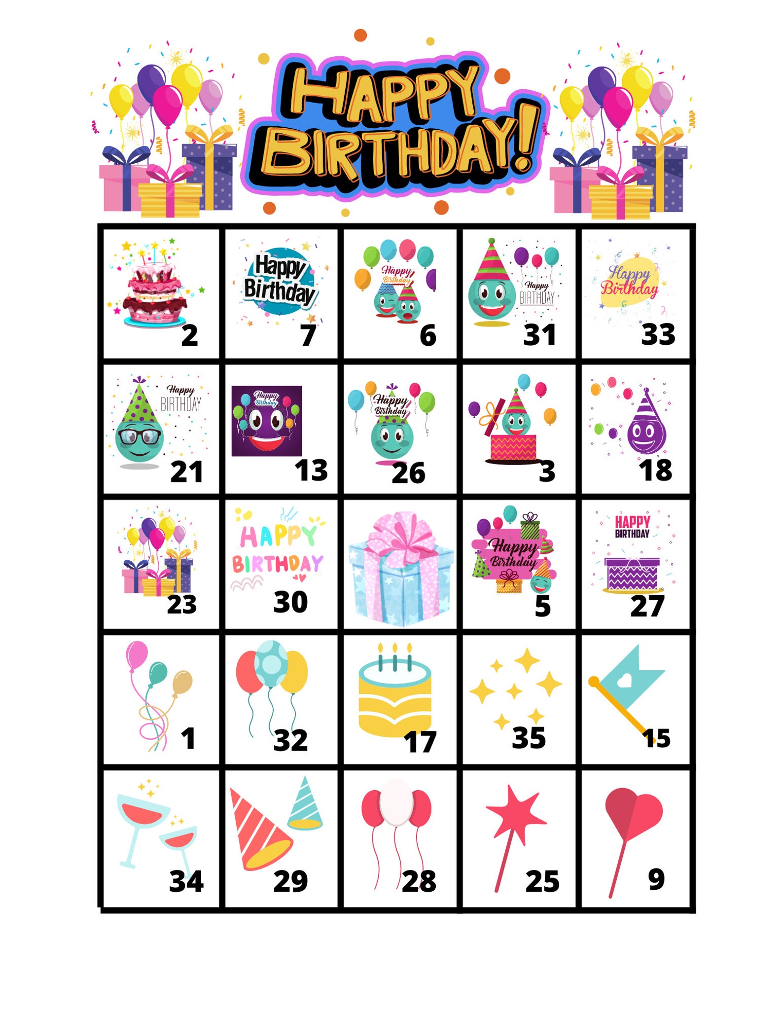Birthday Bingo Cards, Birthday Bingo for Kids, Birthday Bingo Printable ...