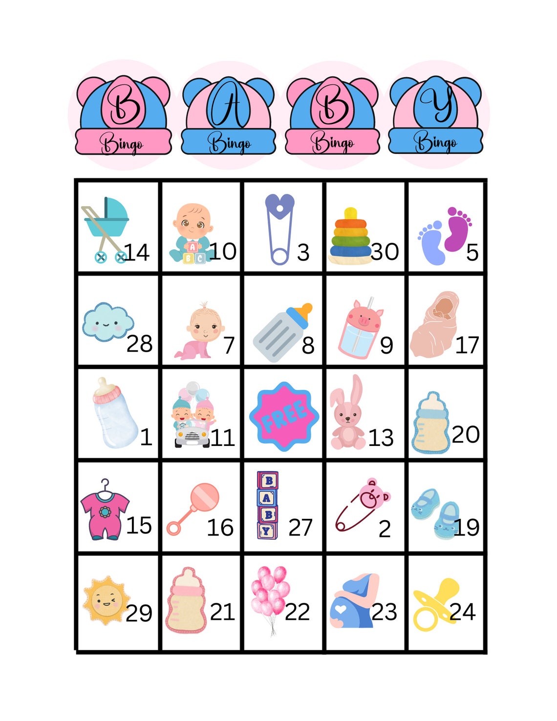 Printable Large Bingo Cards With Baby Products,bingo Game Bundle to ...