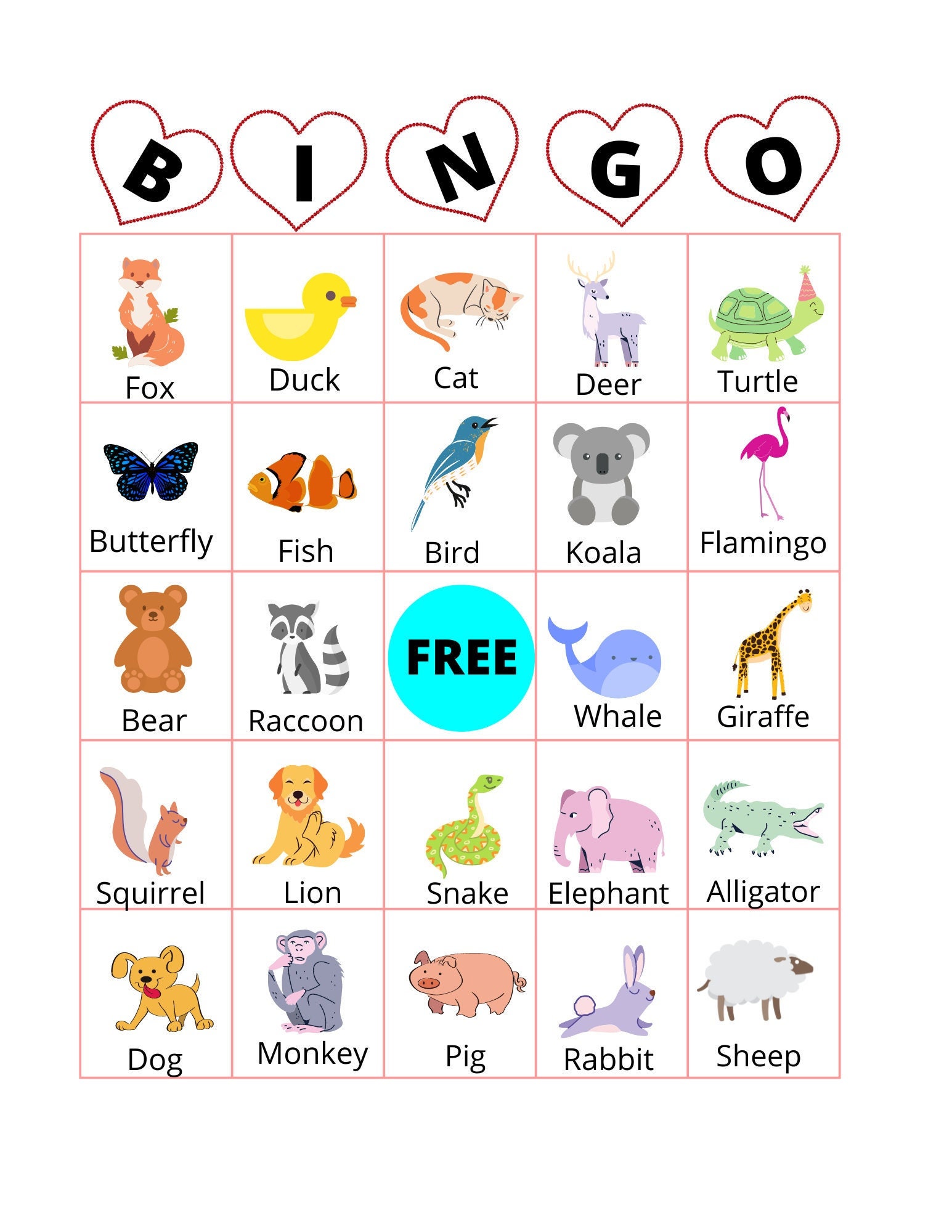 Bingo Calling Cards, Bingo Template, Instant Animal Bingo Printable ...