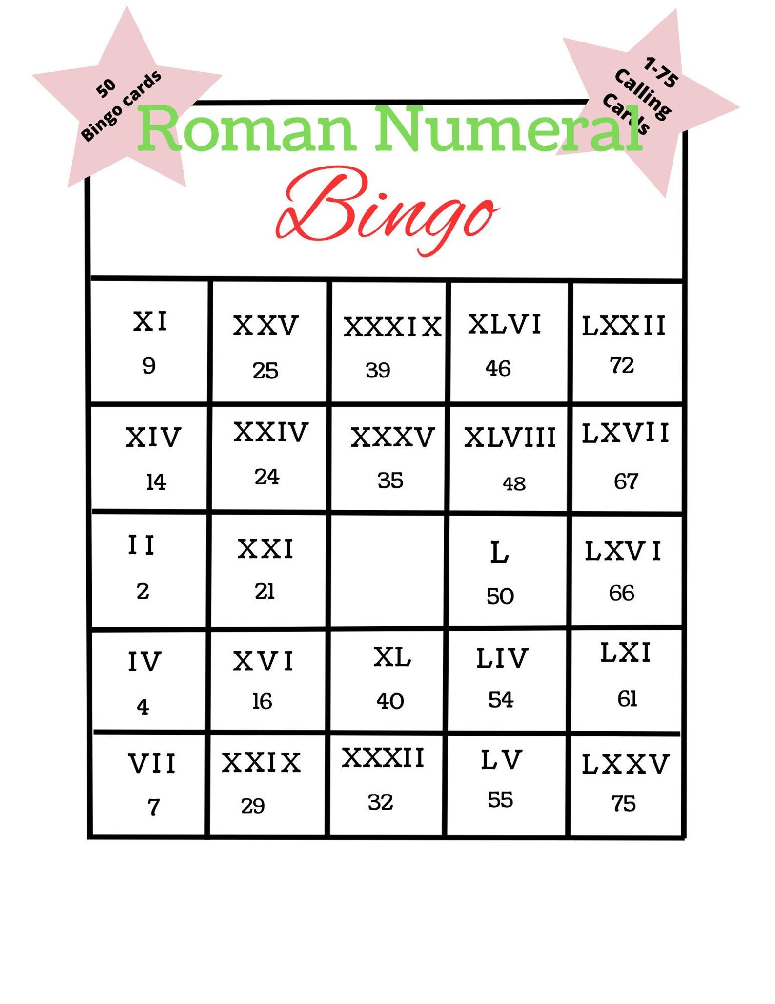 Roman Numerals Bingo, Teach Roman Numerals, Bingo for Teaching - Etsy